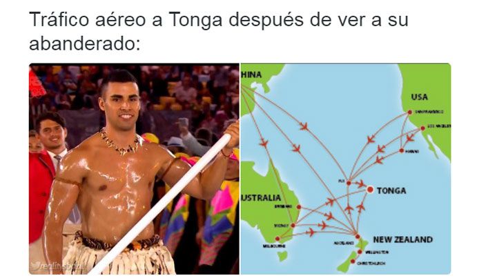 El abanderado de Tonga se bañó en aceite y estallaron los memes