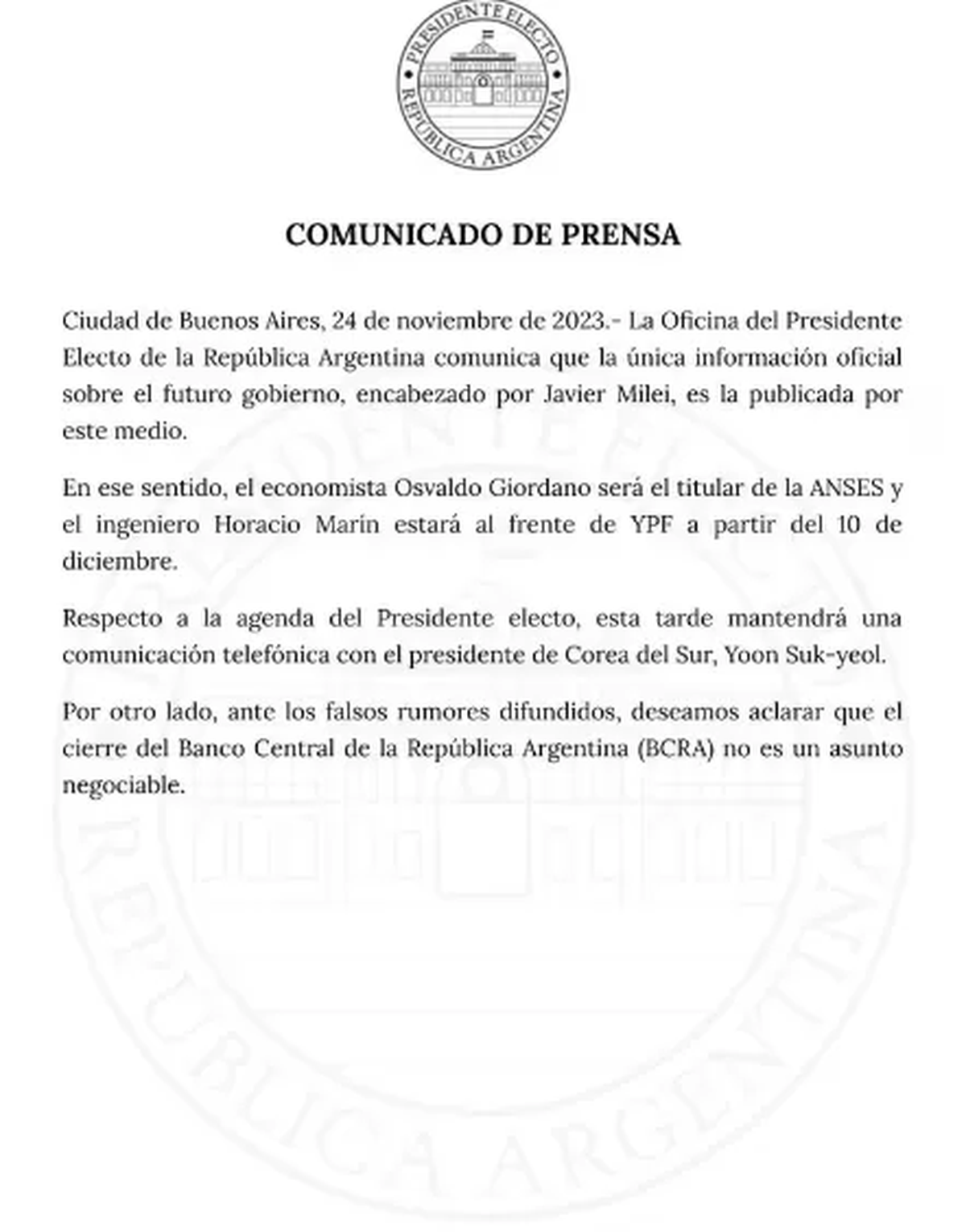 Javier Milei reconfirmó este viernes su promesa de campaña de cerrar el ...