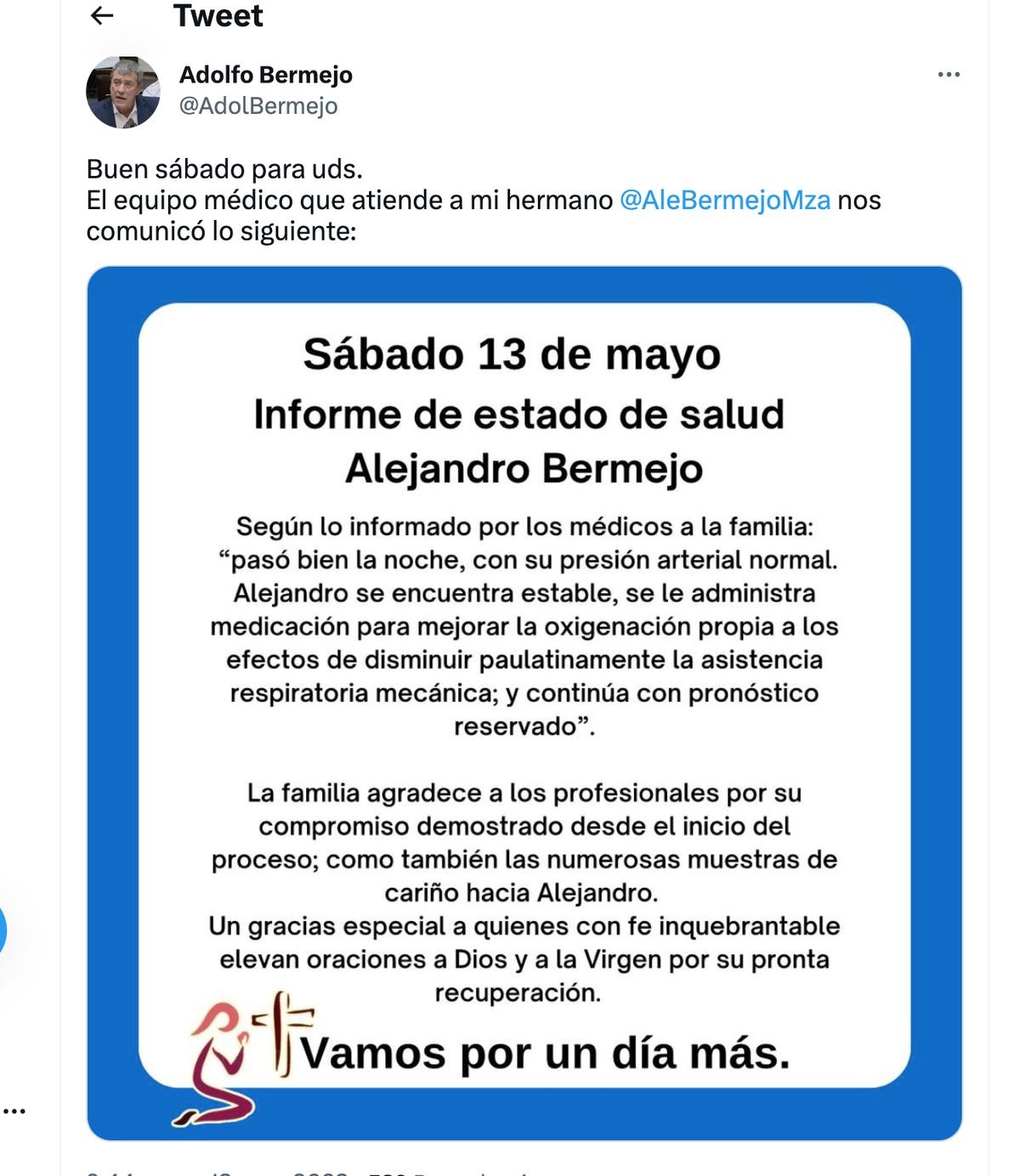 Alejandro Bermejo recibió medicación para tratar de disminuir la ...