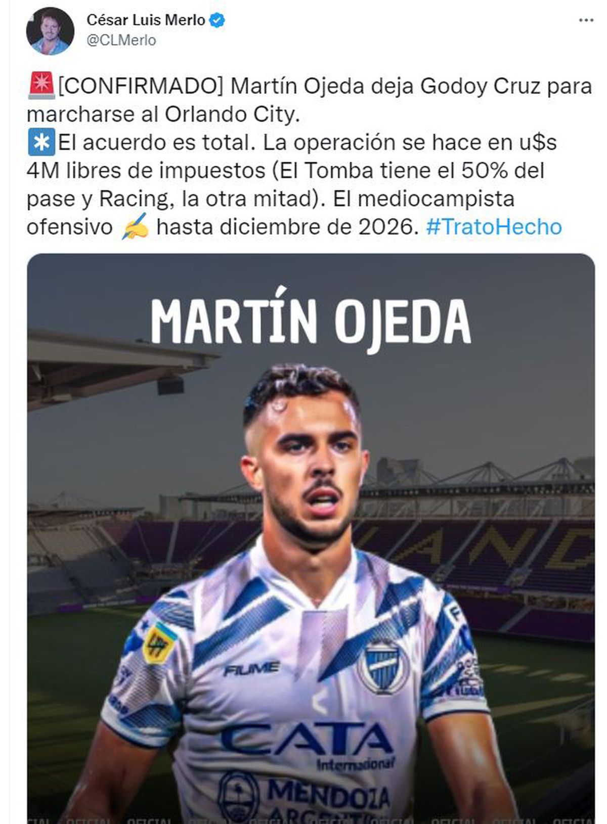 Martín Ojeda muy cerca de irse de Godoy Cruz a la MLS de Estados Unidos