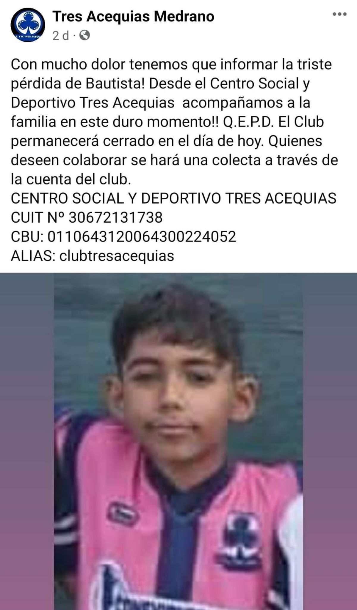 La familia de Bautista le dio el último adiós al chico de 11 años que ...