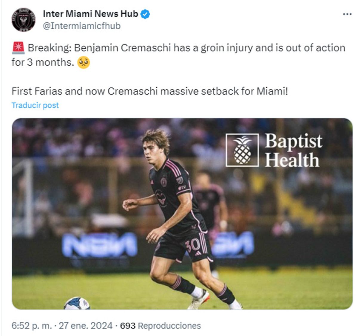 Benjamín Cremaschi, compañero de Messi en Inter Miami, estará inactivo ...