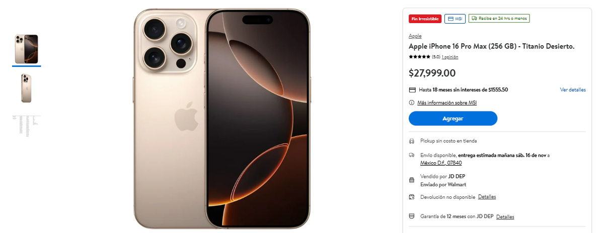 Walmart enloquece por el Buen Fin: ofrece el iPhone 16 Pro Max con 20% ...