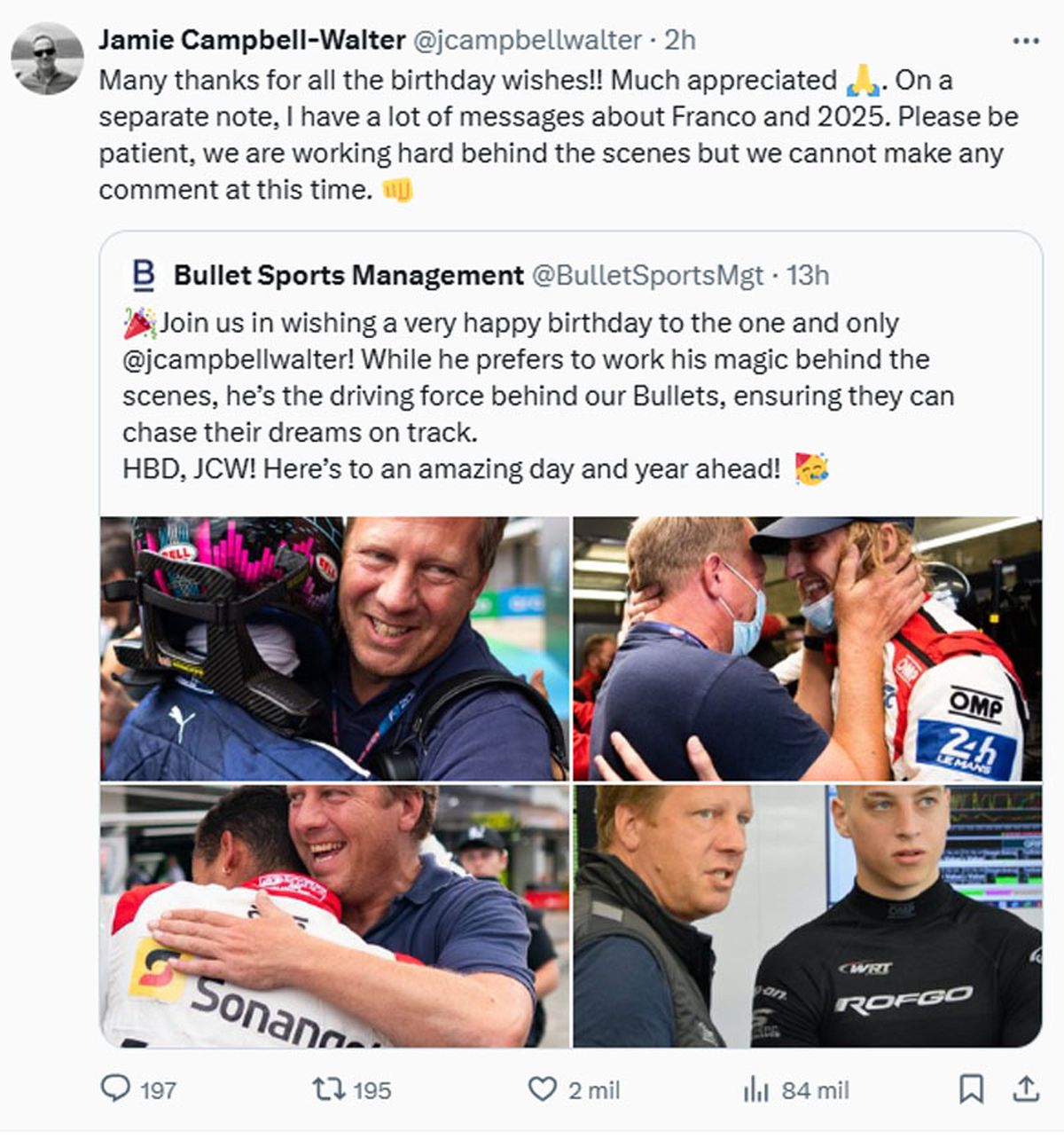 El representante de Franco Colapinto dejó un tremendo mensaje en las ...