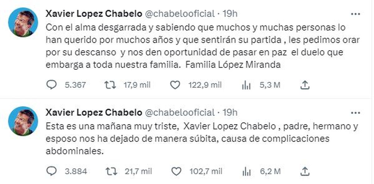 Murió Xavier López, conocido como Chabelo, a los 88 años