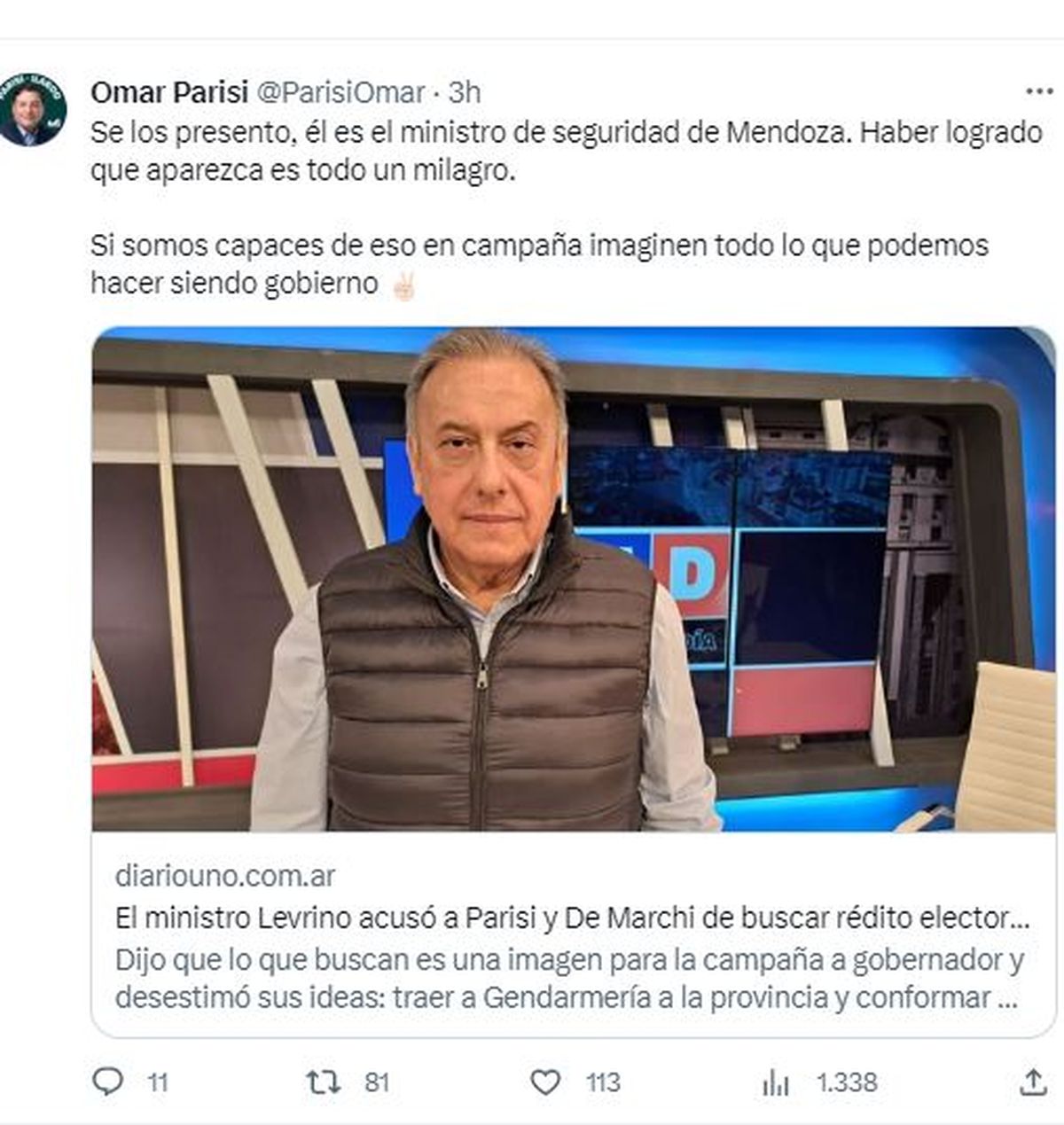 Parisi le respondió a Levrino con ironías al considerar un logro que el ...