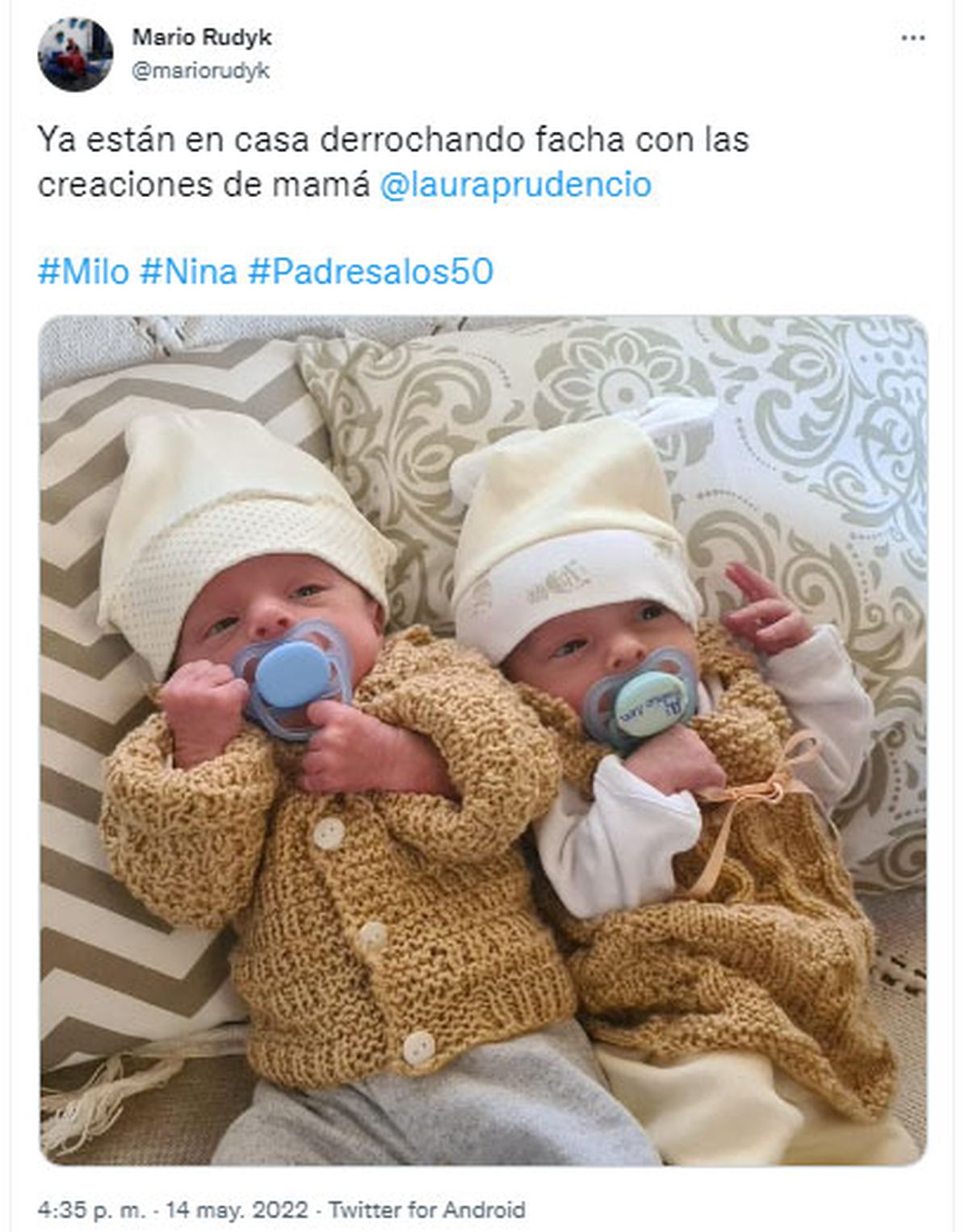 Le dieron el alta a los mellizos de los periodistas Mario Rudyk y Laura ...