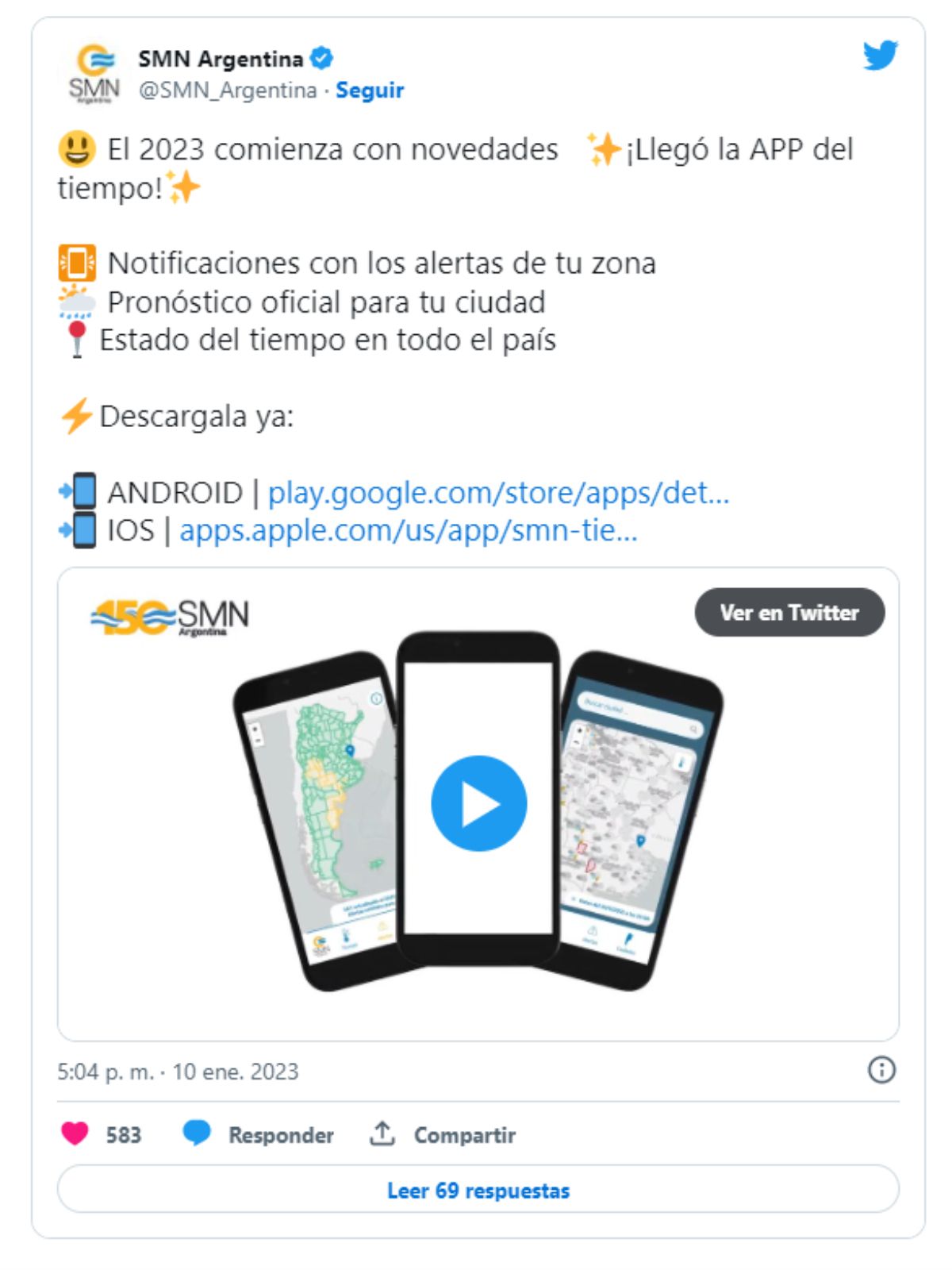 El Servicio Meteorológico Nacional creó una app para emitir alertas en ...