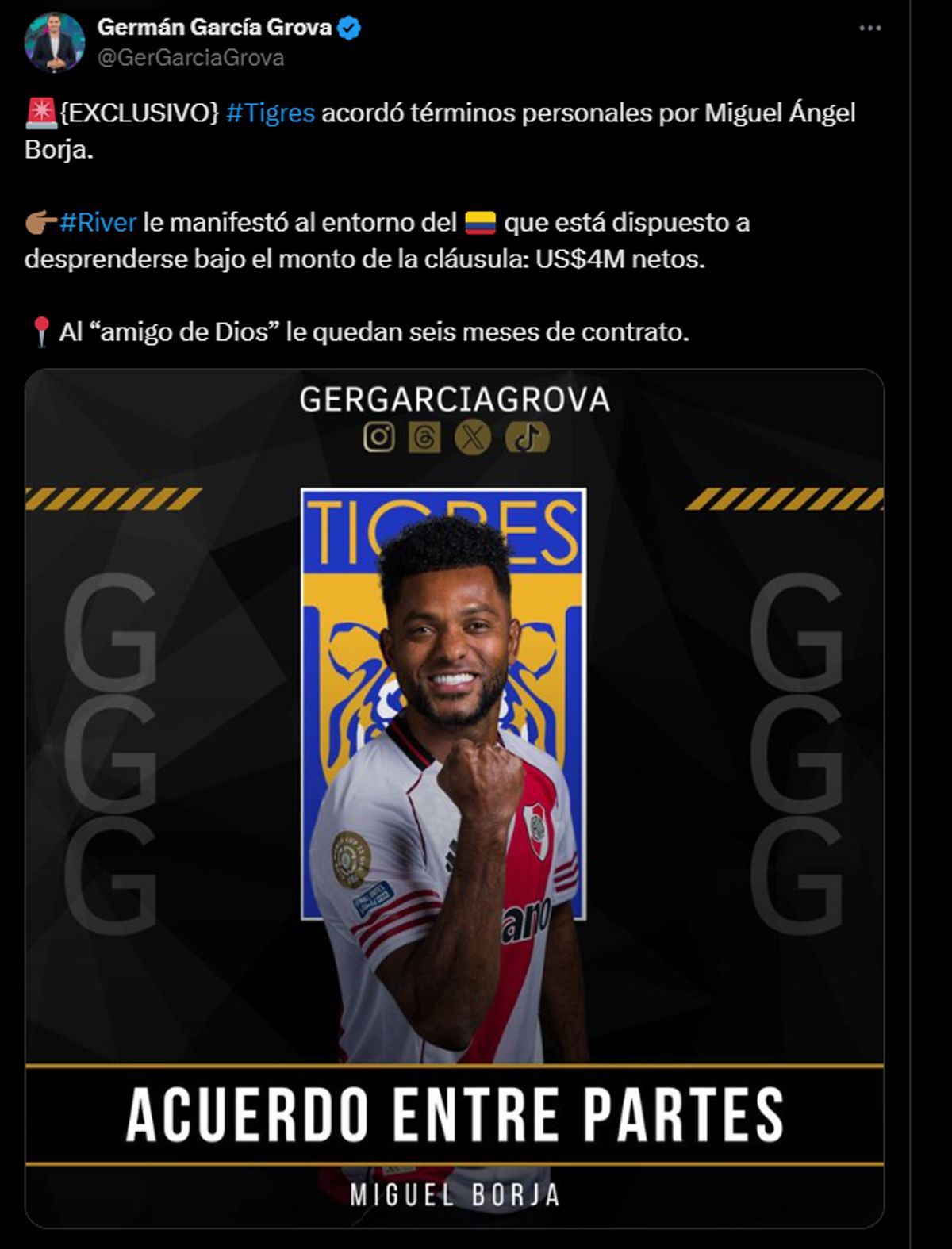 La cifra que cobrará River para transferir a Miguel Borja después del ...