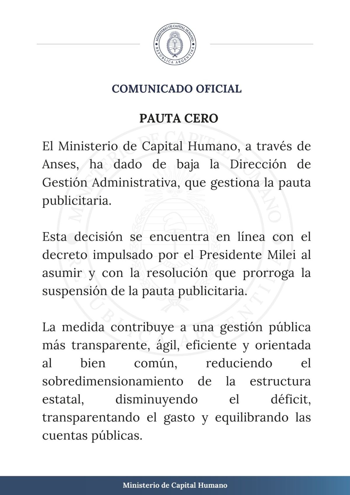 Milei cerró el área encargada de gestionar la pauta publicitaria del ...