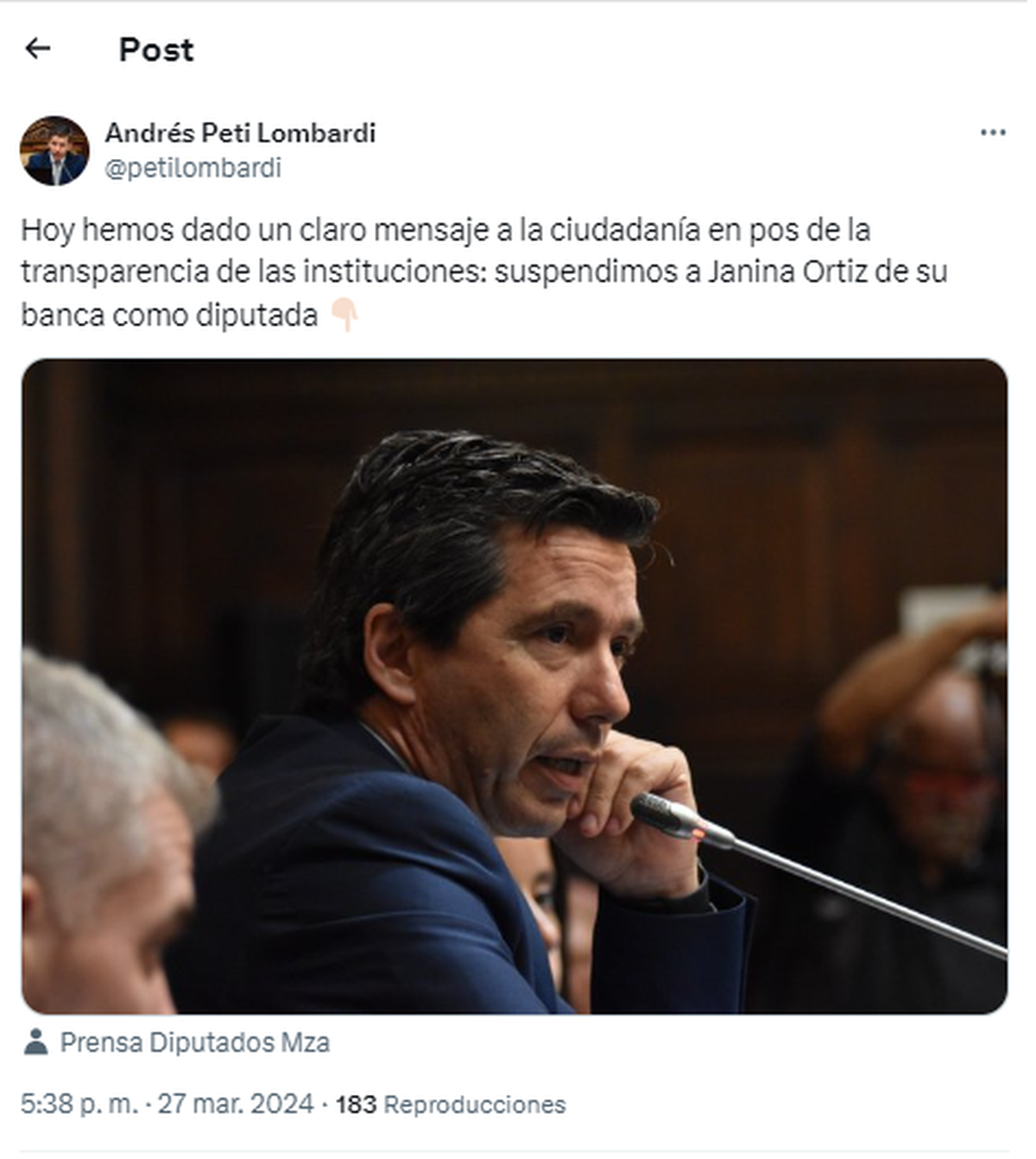 Andrés Lombardi dijo de Janina Ortiz que es indigna su conducta