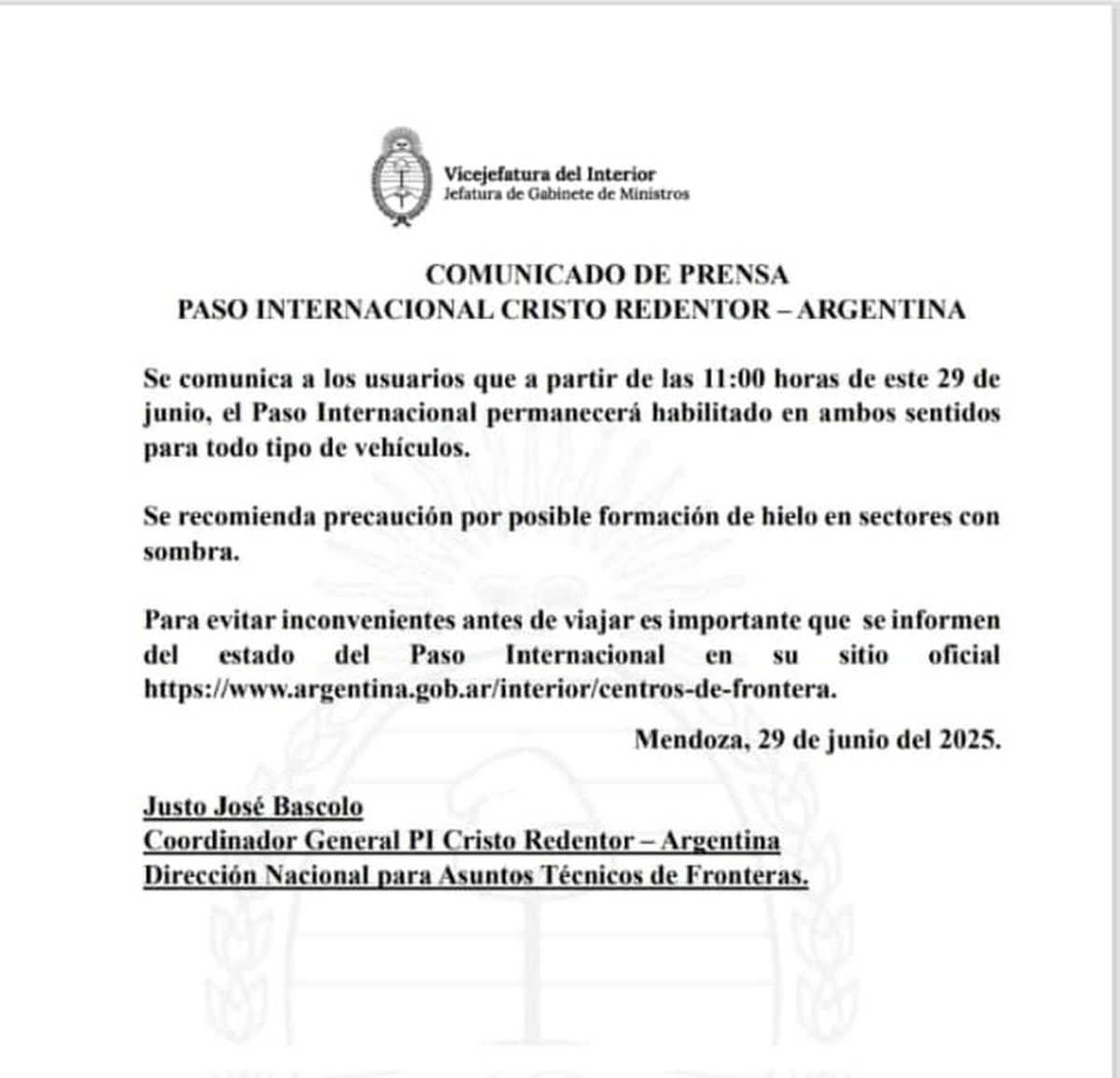 El paso a Chile fue reabierto para todo tipo de vehículos, con ...