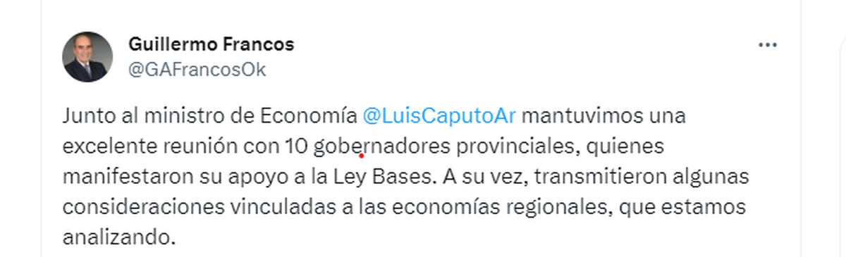 Guillermo Francos Aseguró Que Evalúan Los Requerimientos De Los
