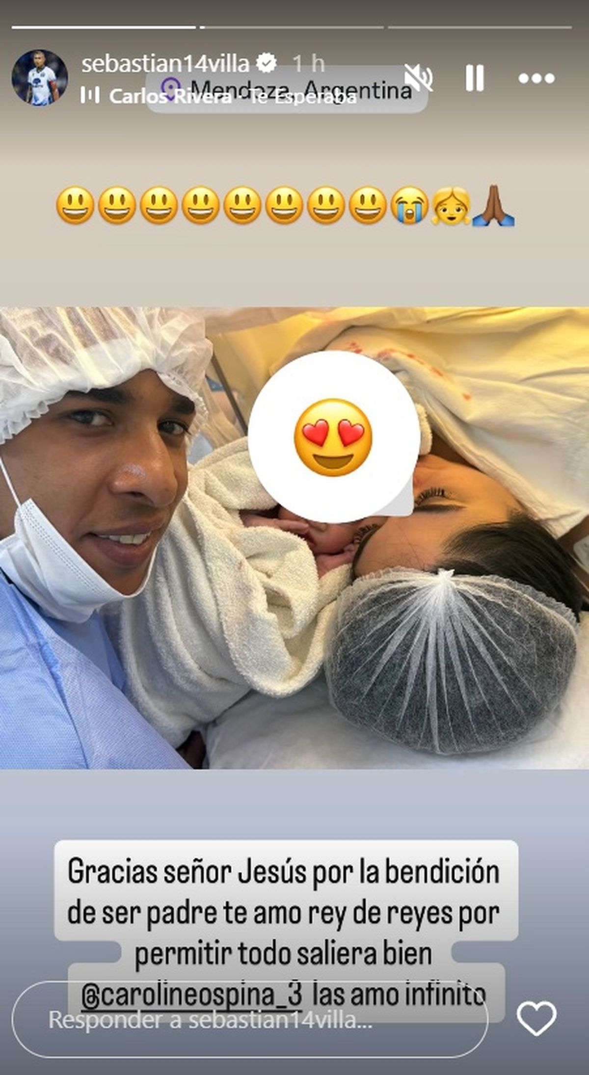 Sebastián Villa fue papá y celebró la llegada de Milagros en las redes